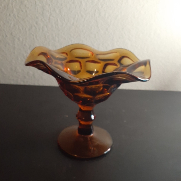 Fenton | Art | Gorgeous Vtg Fenton Amber Thumbprint 5 Ruffled Pedestal ...